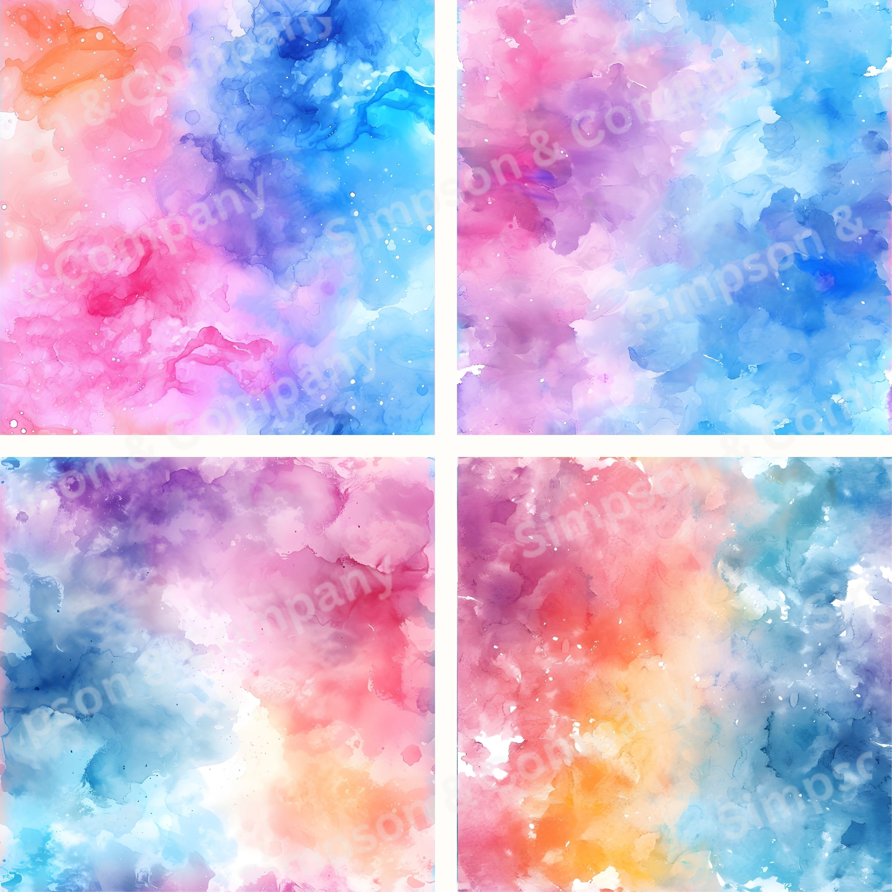 20 Rainbow Watercolor Backgrounds Seamless Digital Paper, JPEG, 12 X 12 ...
