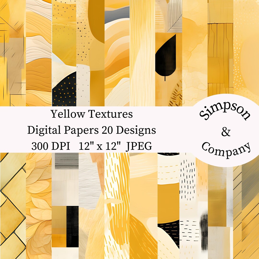 20 Yellow Textures Digital Papers, JPEG, 12" X 12", Scrapbook Paper ...