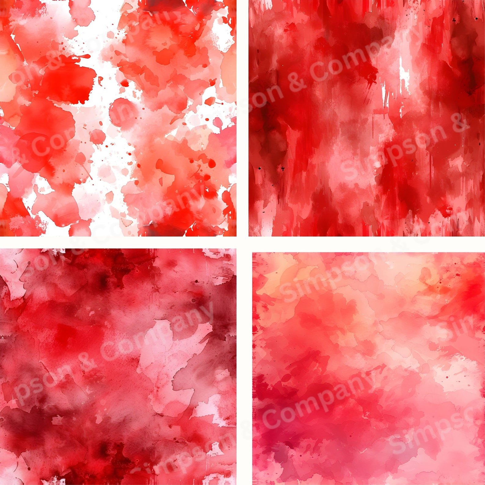 20 Red Watercolor Backgrounds Seamless Digital Paper, JPEG, 12 X 12 ...