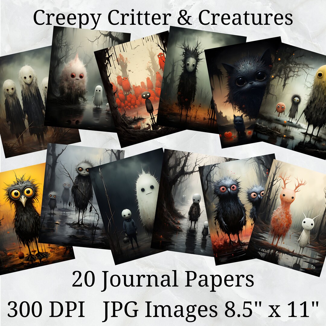 20 Creepy Critters & Creatures Journal Paper, Digital Paper JPEG, 8.5 ...