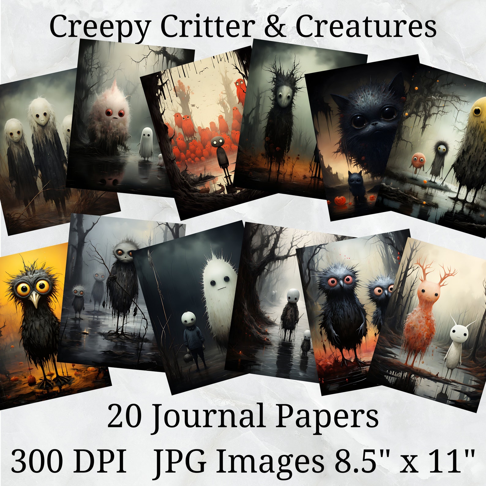 20 Creepy Critters & Creatures Journal Paper, Digital Paper JPEG, 8.5 X ...