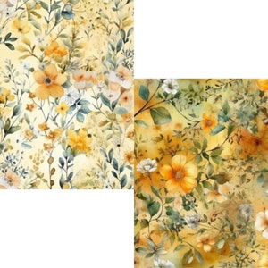 12 Watercolor Florals in Yellow Digital Papers, JPEG, 12" X 12 ...