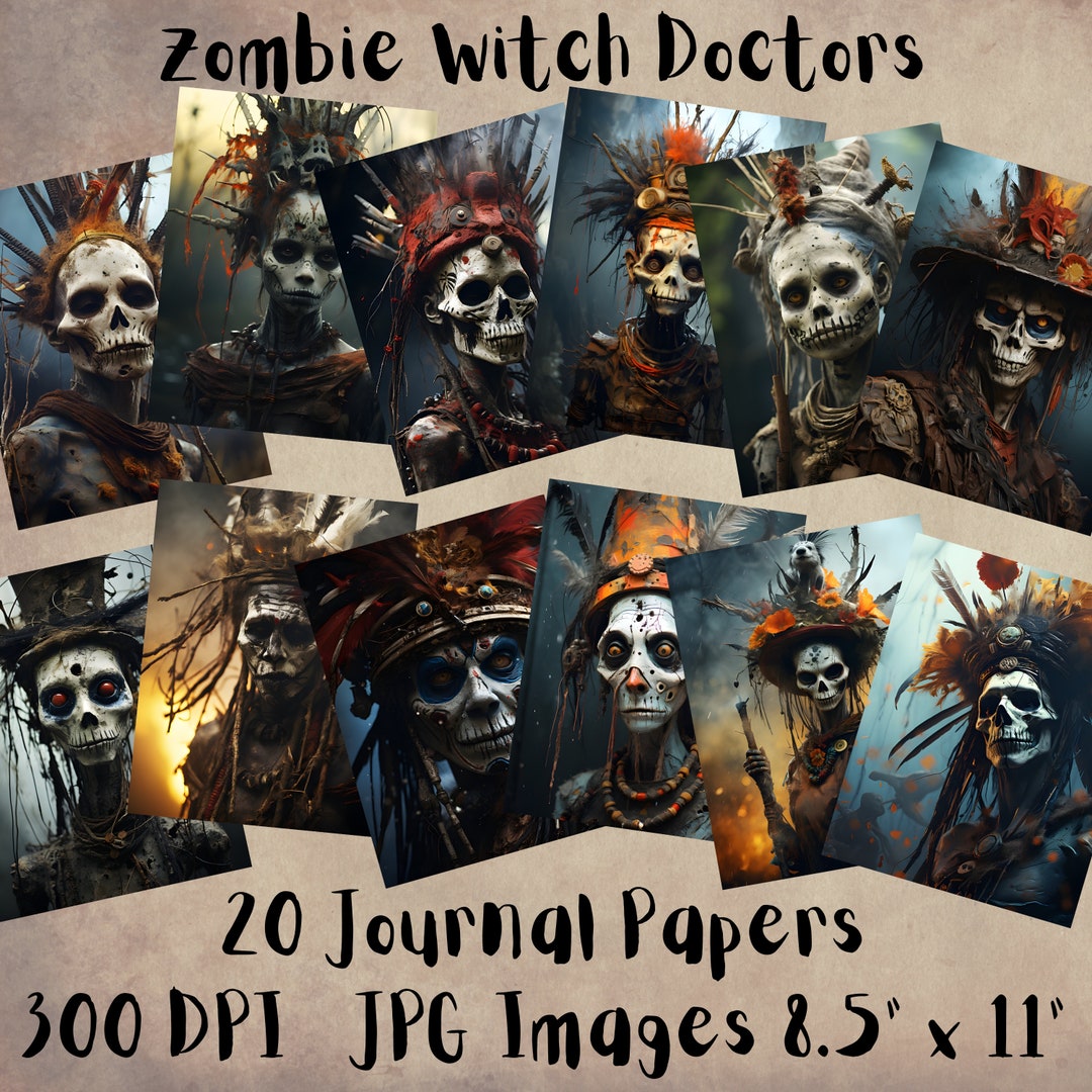 20 Zombie Witch Doctors Journal Paper, Digital Paper JPEG, 8.5 X 11 ...