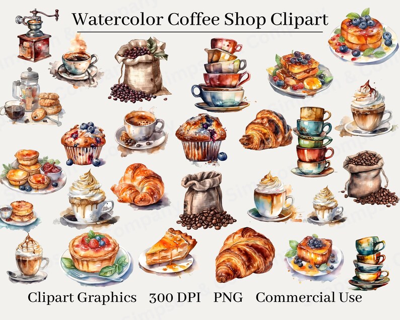 42 PNG Watercolor Coffe Shop Clipart Coffee Clipart Instant - Etsy