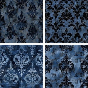 20 Blue Distressed Damask Seamless Digital Paper, JPEG, 12" X 12 ...