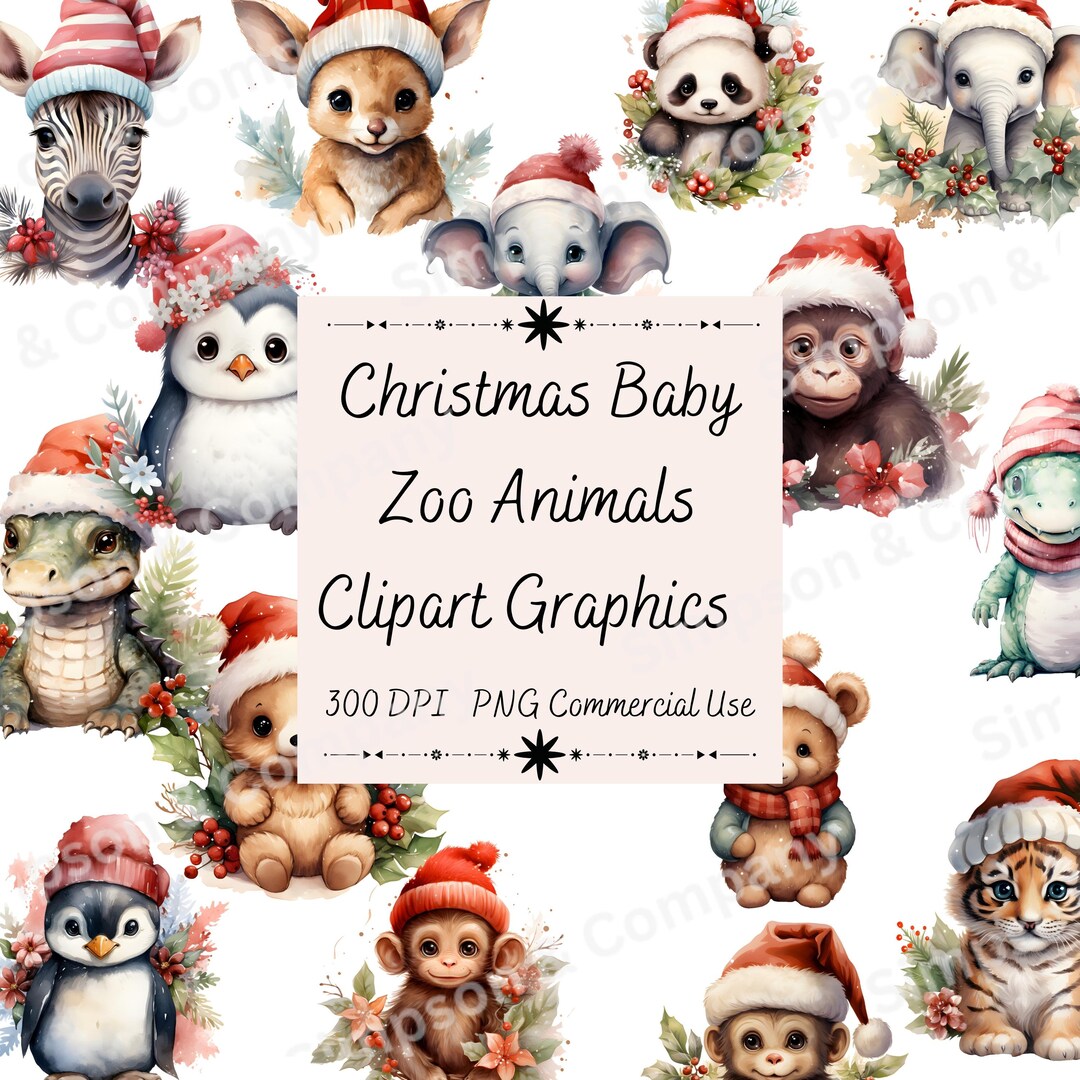 35 PNG Christmas Baby Zoo Animals Clipart, Christmas Clipart, Animal ...