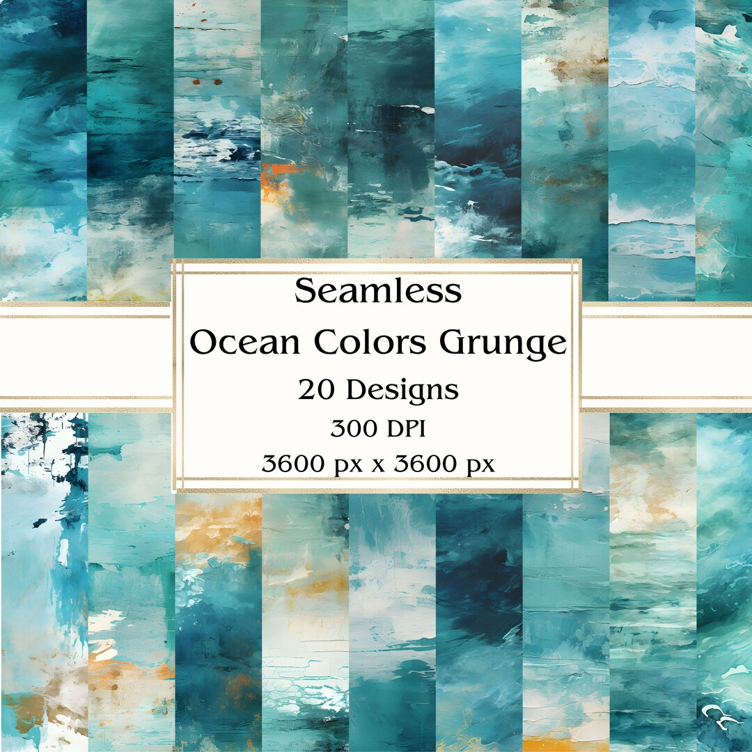 20 Ocean Colors Grunge Seamless Digital Paper, JPEG, 12" X 12 ...