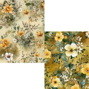 12 Watercolor Florals in Yellow Digital Papers, JPEG, 12" X 12 ...