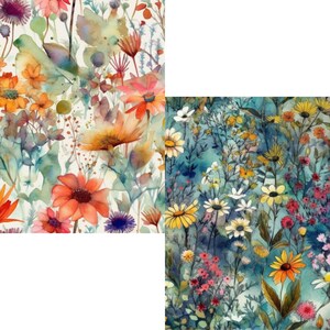 12 Watercolor Wildflowers Digital Papers, JPEG, 12 X 12, Scrapbook Paper, Junk Journal, Paper ...