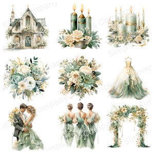 35 PNG Watercolor Green & Gold Wedding Clipart, Wedding Graphics ...