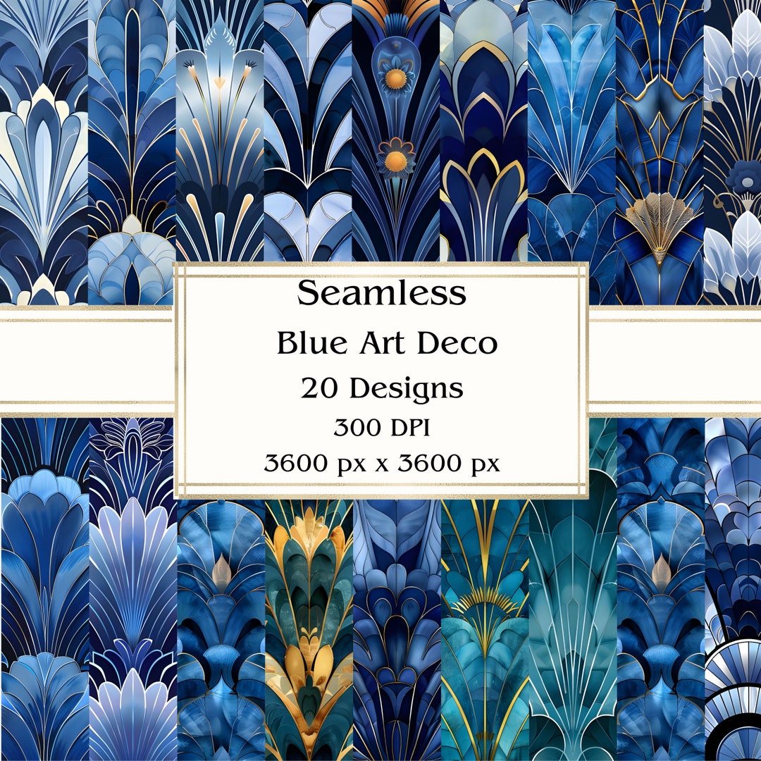 20 Blue Art Deco Seamless Digital Paper, JPEG, 12" X 12", Scrapbook ...
