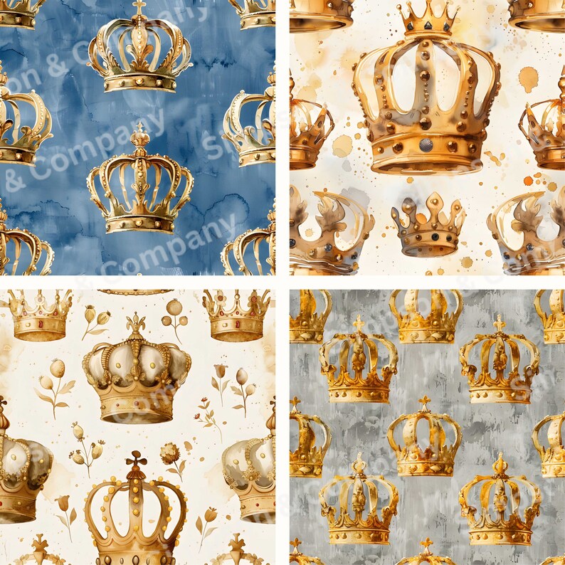 20 Gold Crowns Seamless Digital Paper, JPEG, 12 X 12, Scrapbook Paper ...
