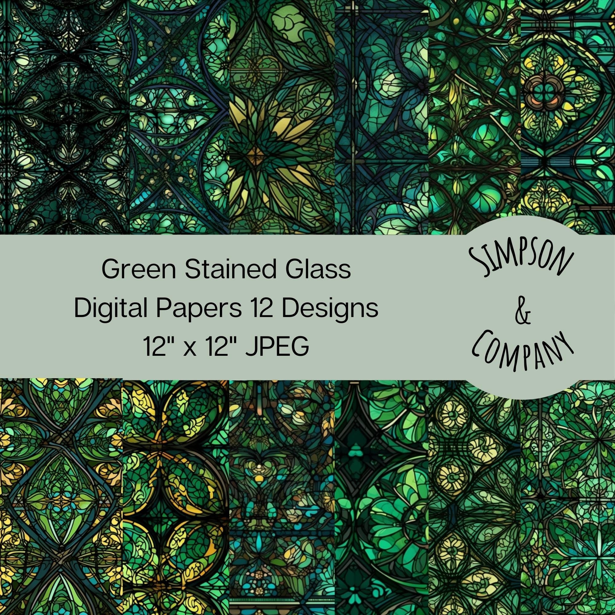 12 Green Stained Glass Digital Papers JPEG 12 X - Etsy