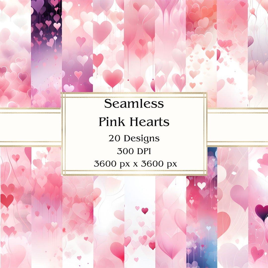 20 Pink Hearts Seamless Digital Paper, JPEG, 12" X 12", Scrapbook Paper ...