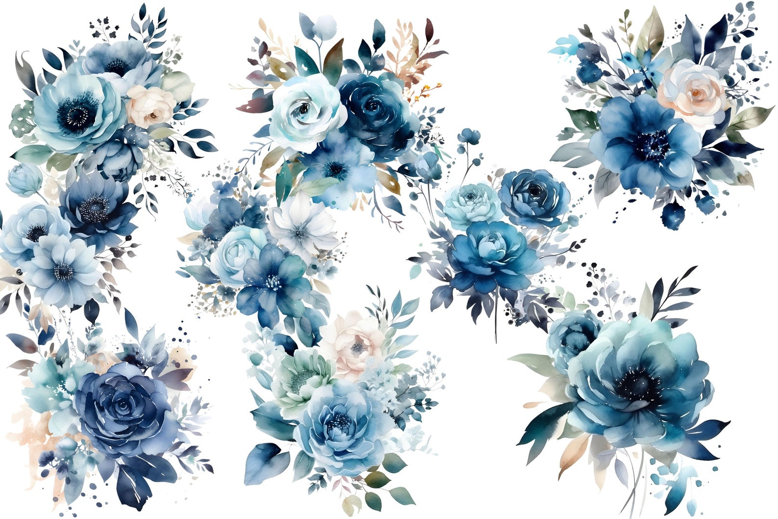 24 PNG Blue Watercolor Flower Clipart Flowers Floral - Etsy