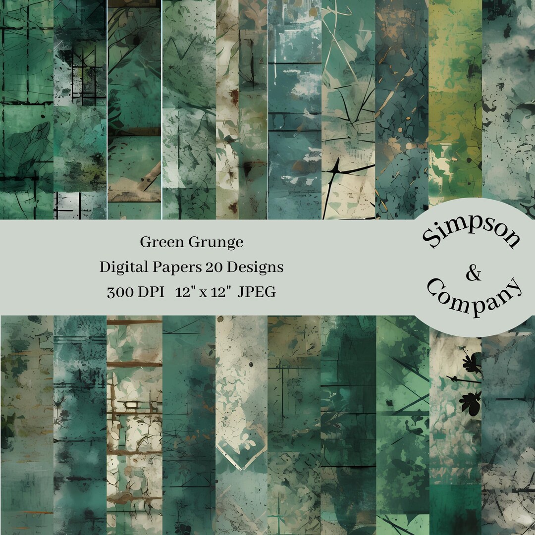 20 Green Grunge Digital Paper, JPEG, 12" X 12", Scrapbook Paper, Junk ...