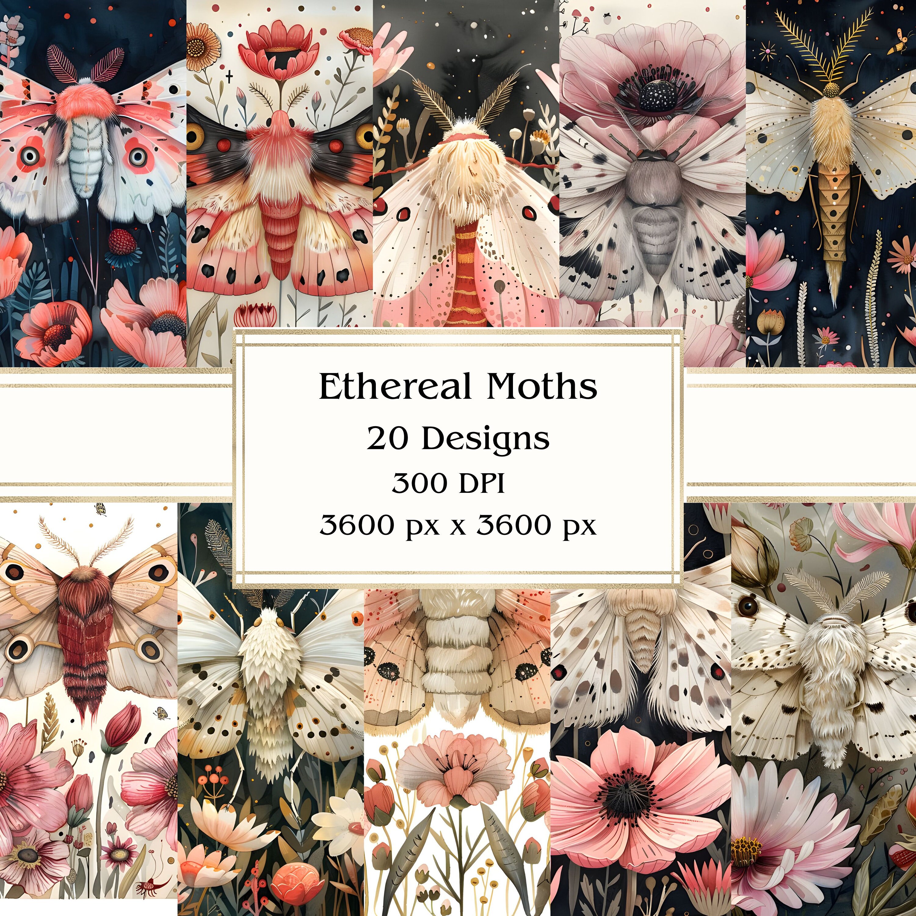 20 Ethereal Moths Digital Paper, JPEG, 12 X 12, Scrapbook Paper, Junk ...
