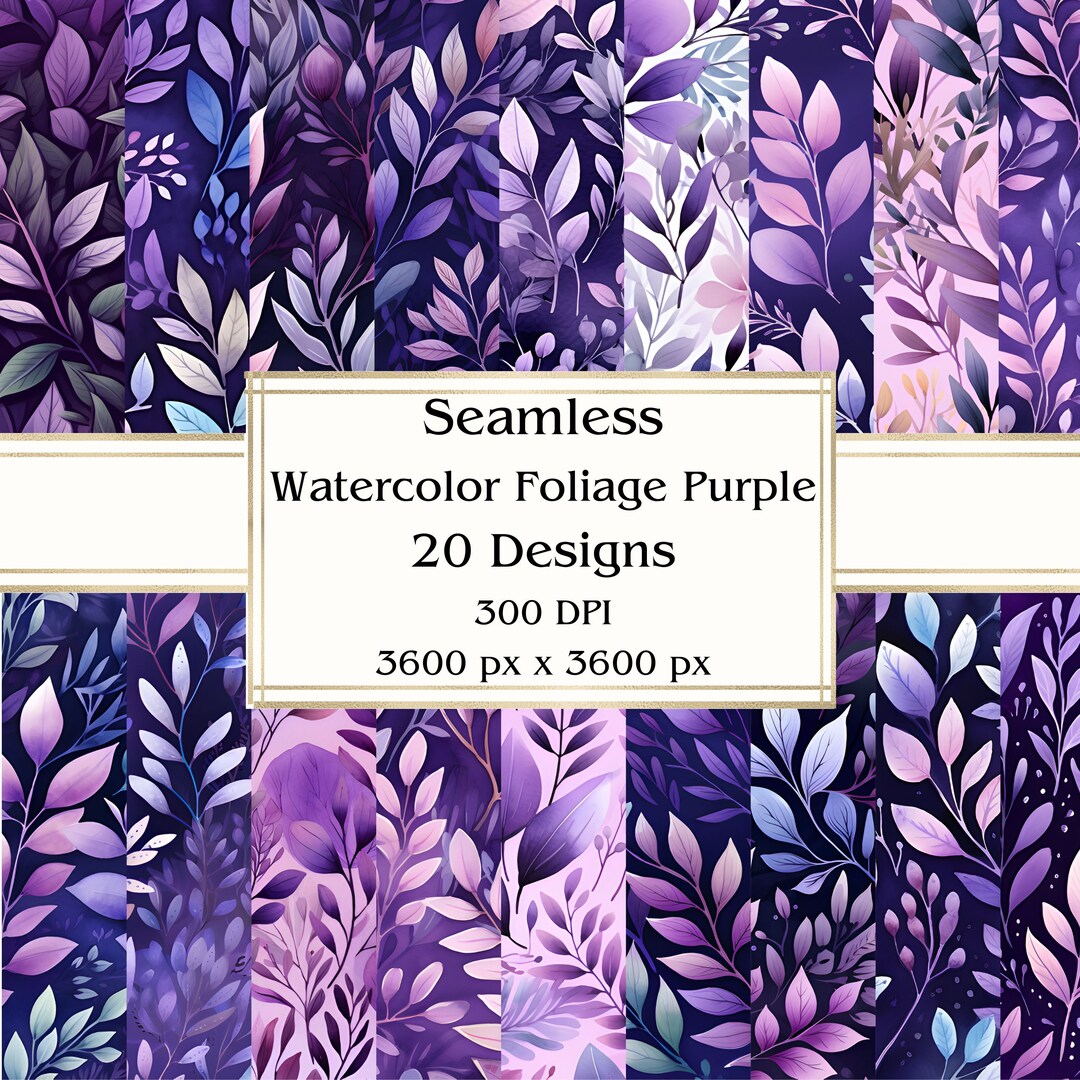 20 Foliage Purple Seamless Digital Paper, JPEG, 12" X 12", Scrapbook ...
