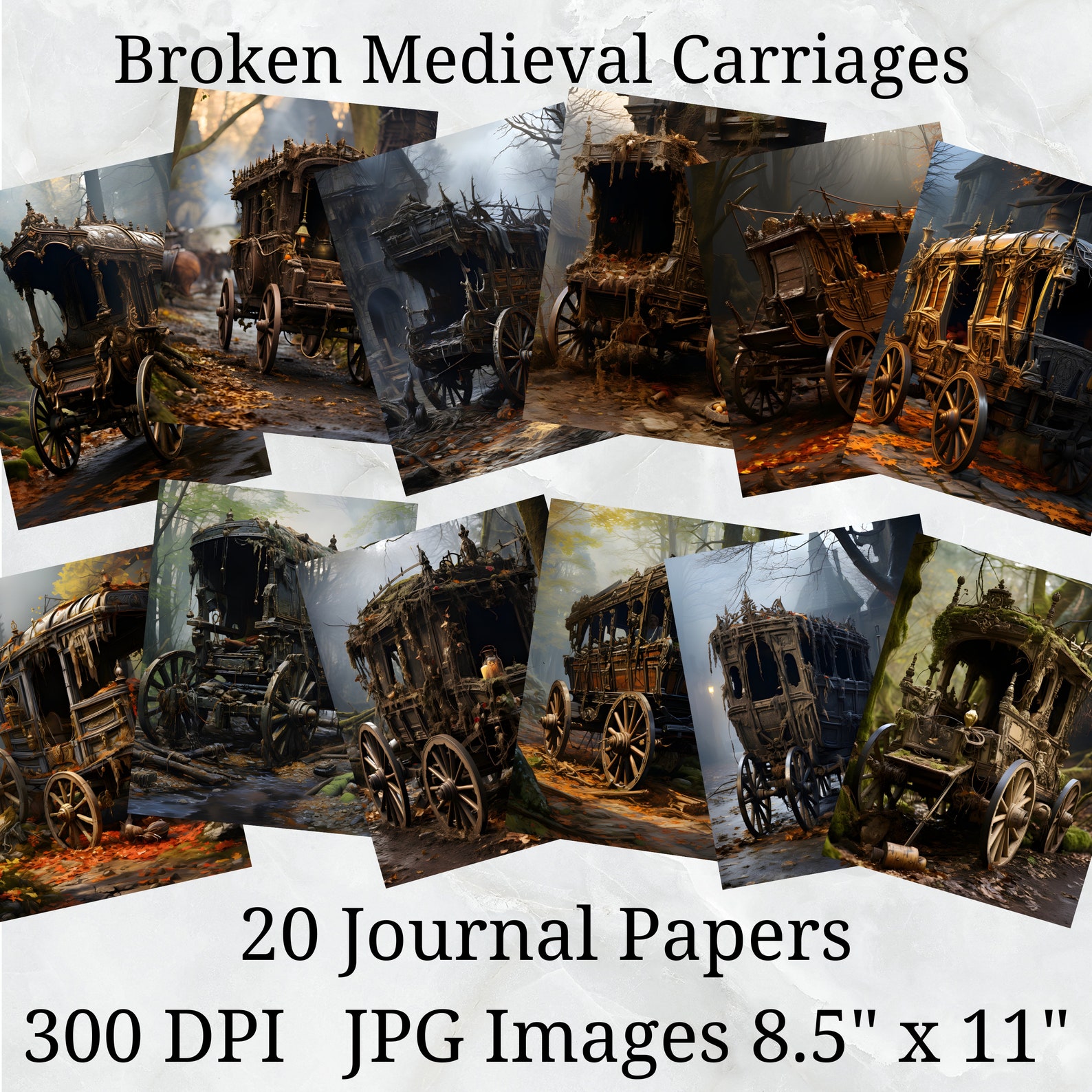 20 Broken Medieval Carriages Journal Paper Digital Paper - Etsy