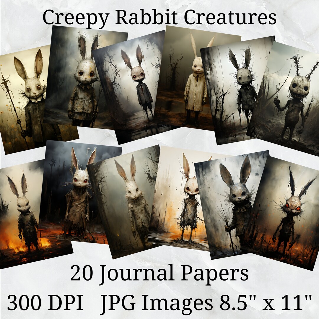 20 Creepy Rabbit Creatures Journal Paper, Digital Paper JPEG, 8.5" X 11 ...