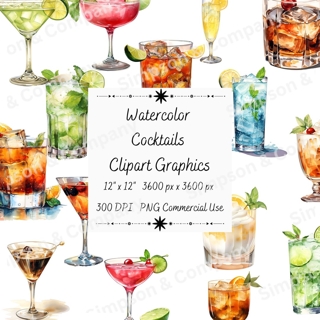 35 PNG Watercolor Cocktails Clipart, Bar Clipart, Cocktails, Alcohol ...