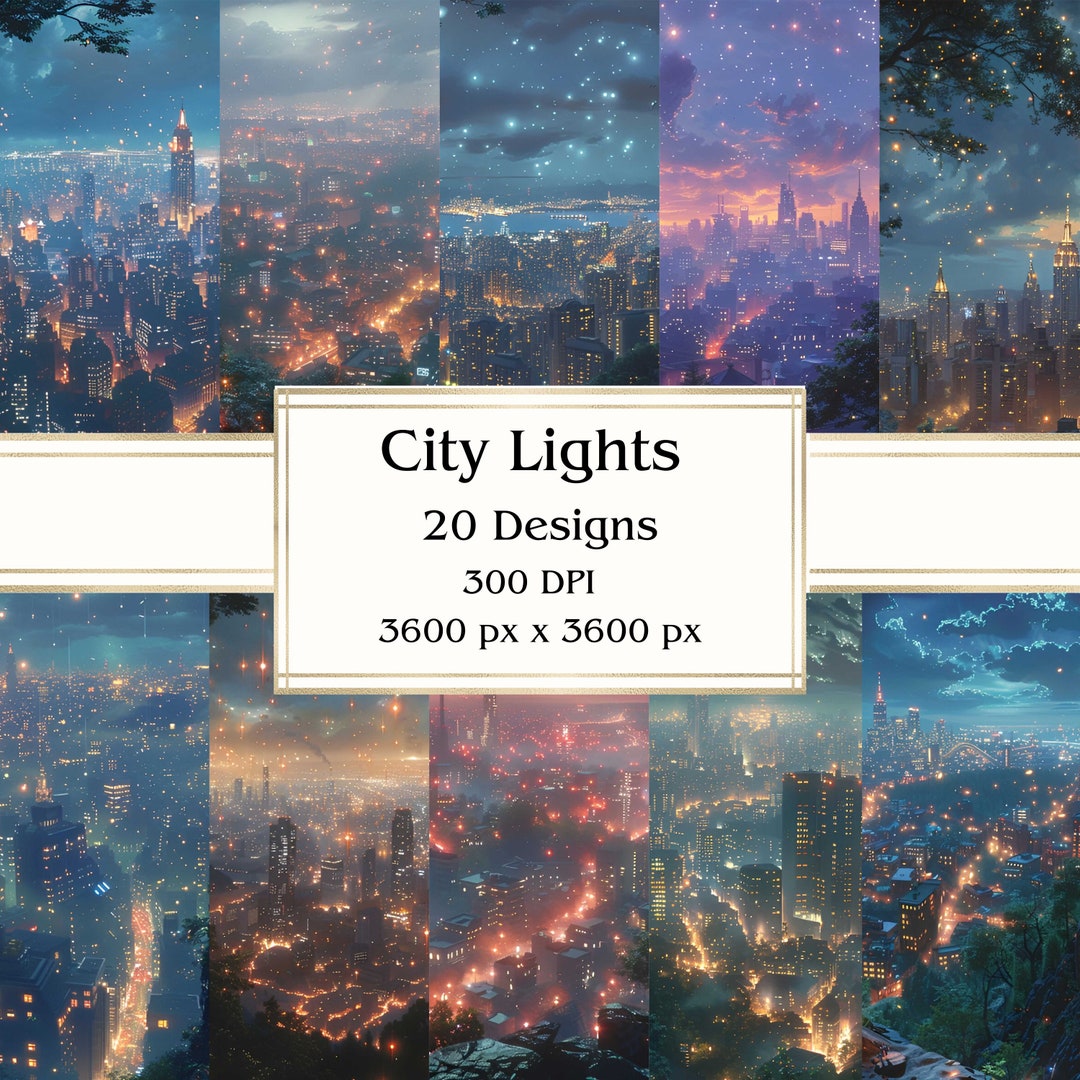 20 City Lights Digital Paper, JPEG, 12" X 12", Scrapbook Paper, Junk ...