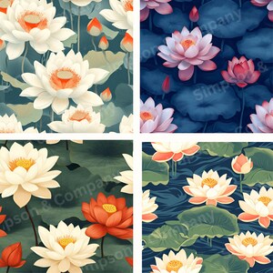 20 Waterlilies Seamless Digital Paper, JPEG, 12" X 12", Scrapbook Paper, Junk Journal, Paper ...