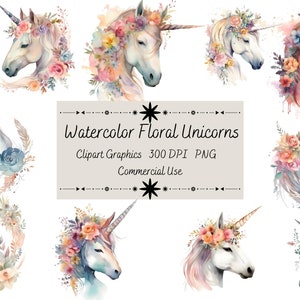 24 PNG Watercolor Floral Unicorns Clipart, Flowers, Floral Clipart ...