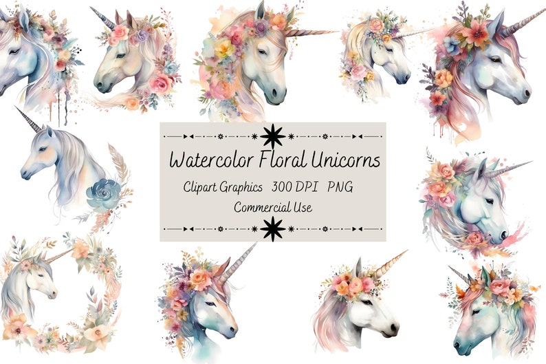 24 PNG Watercolor Floral Unicorns Clipart Flowers Floral - Etsy