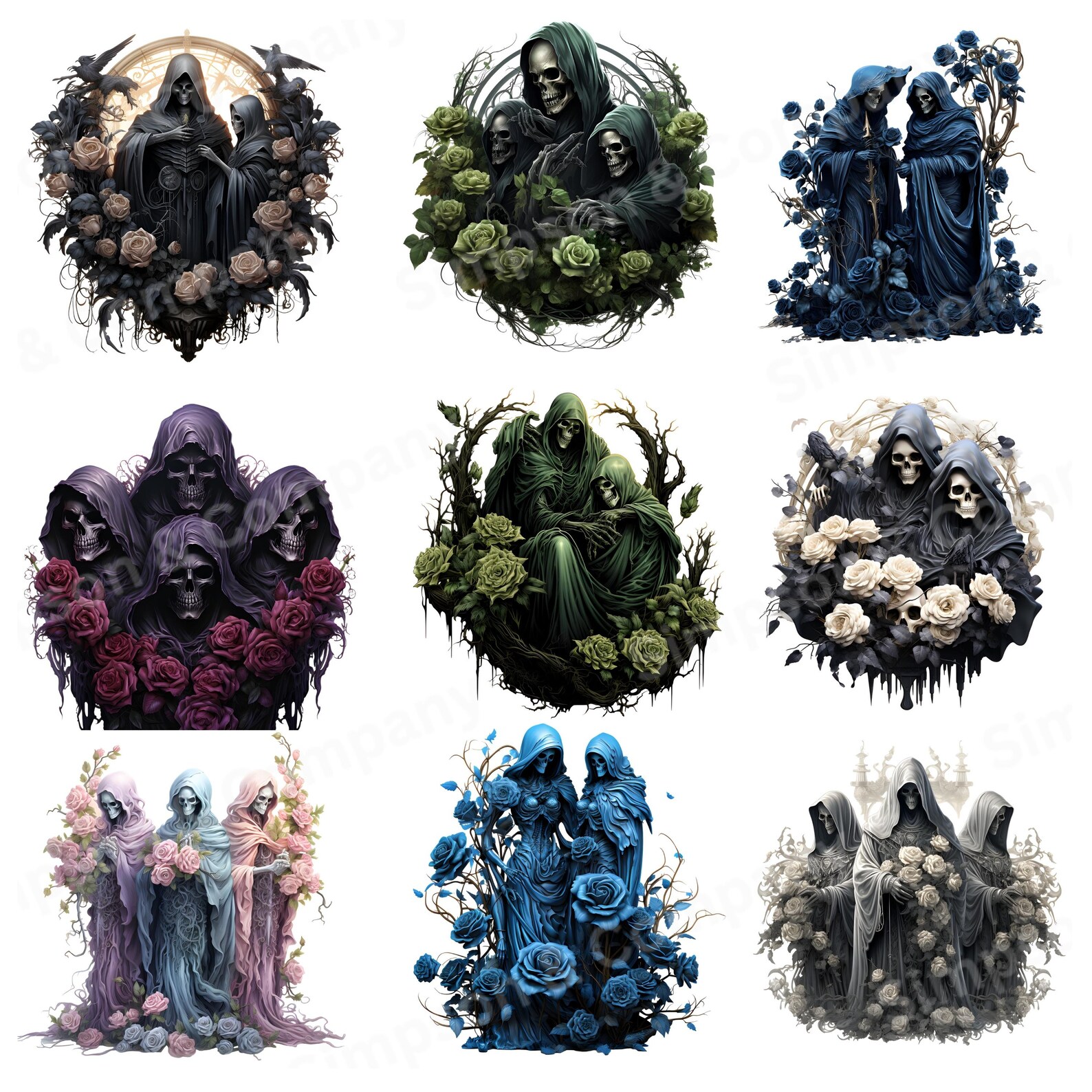 35 PNG Grim Reapers & Roses Clip Art, Gothic Clipart, Halloween Clip ...