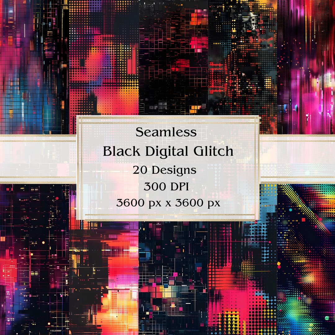 20 Black Digital Glitch Seamless Digital Paper, JPEG, 12 X 12, Scrapbook Paper, Junk Journal ...