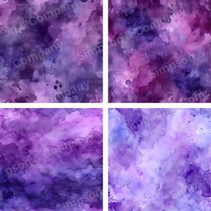 20 Purple Watercolor Backgrounds Seamless Digital Paper, JPEG, 12" X 12 ...