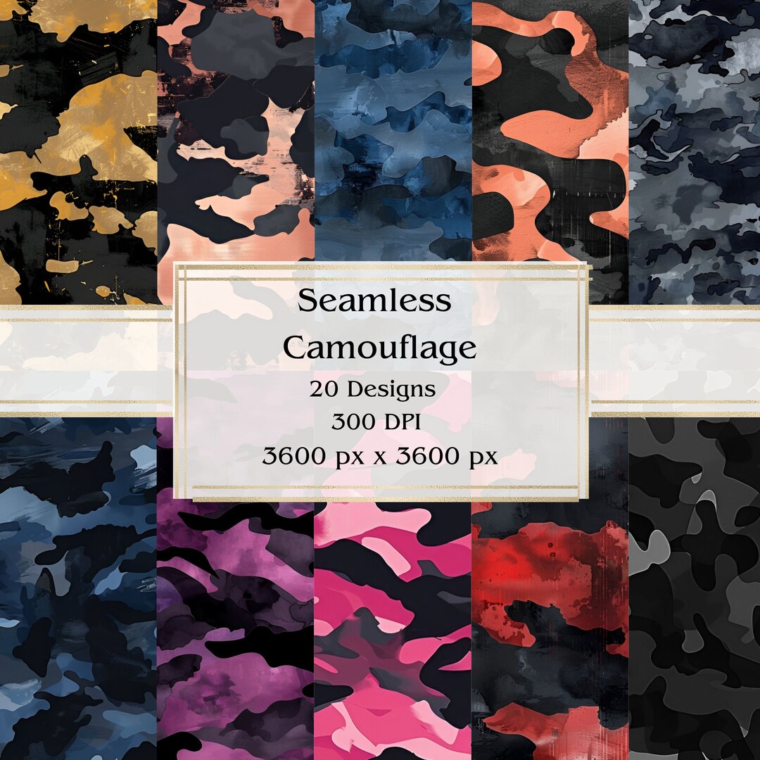 20 Camouflage Seamless Digital Paper, Camo Digital Paper, JPEG, 12" X ...