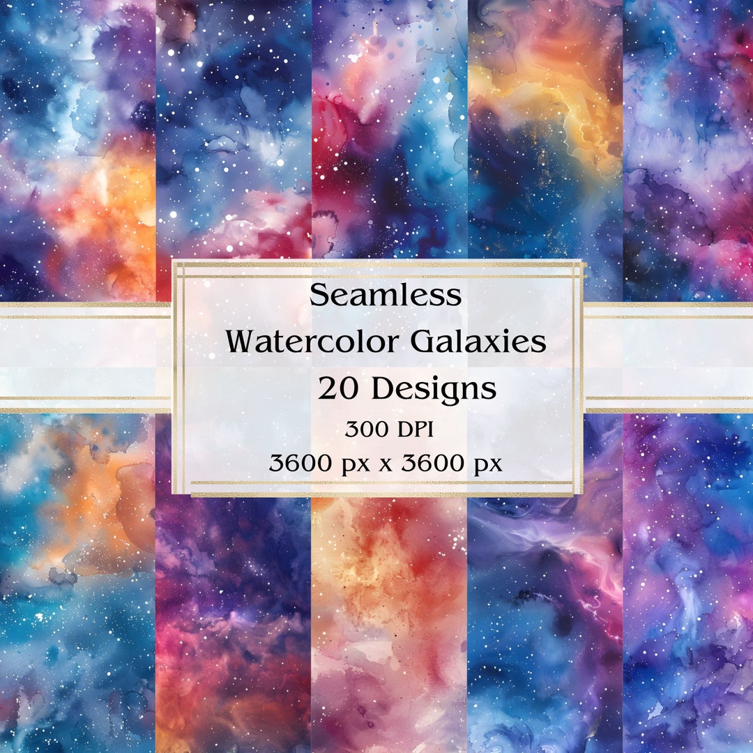 20 Watercolor Galaxies Seamless Digital Paper, JPEG, 12" X 12 ...