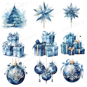 35 PNG Watercolor Blue Christmas Clip Art, Christmas Clip Art, Instant ...