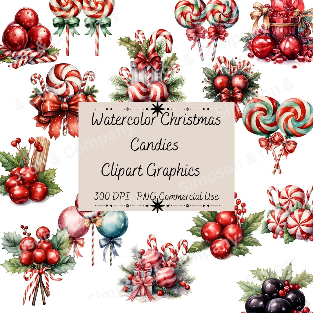35 PNG Watercolor Christmas Candies Clipart, Christmas Clipart, Candy ...