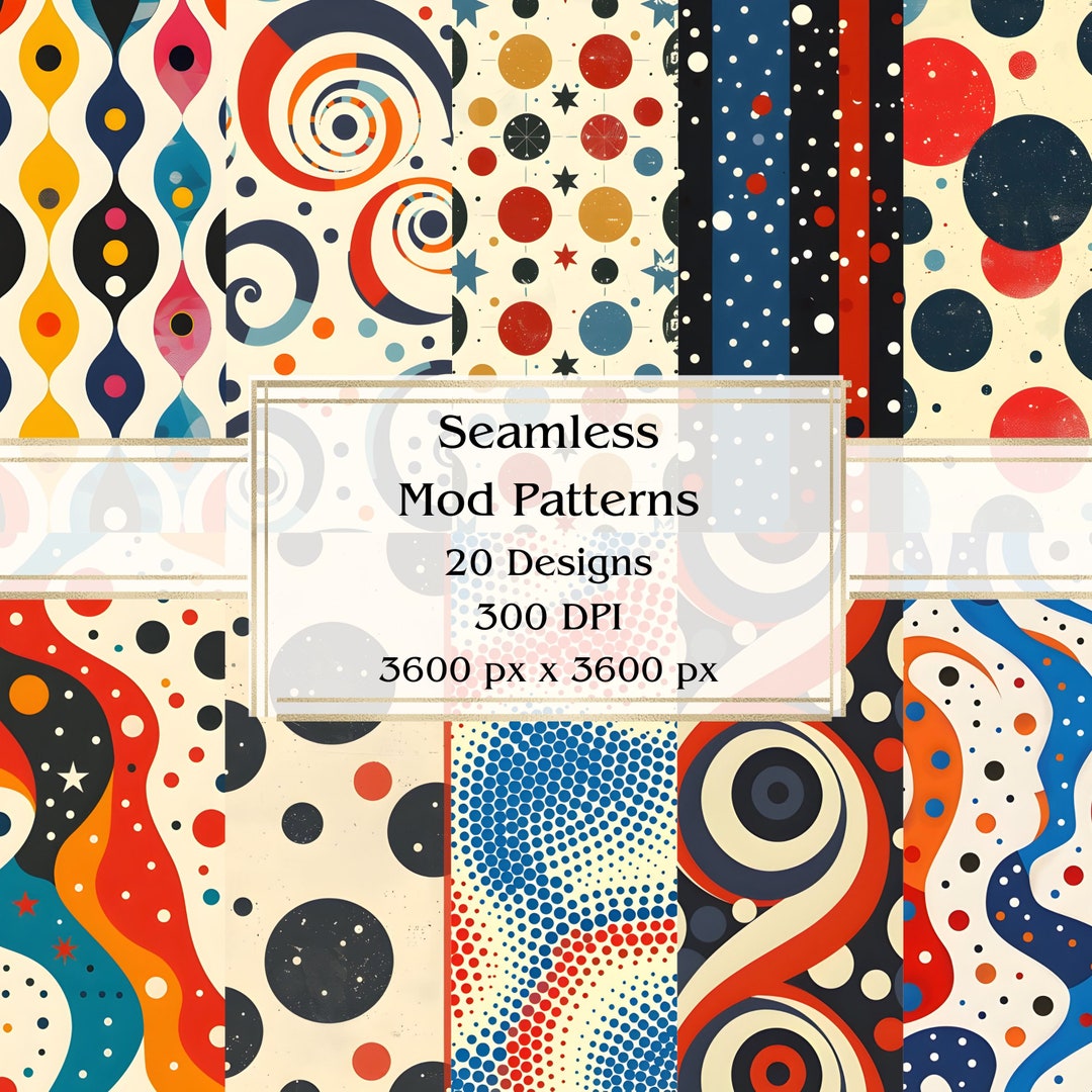 20 Mod Patterns Seamless Digital Paper, JPEG, 12" X 12", Scrapbook ...