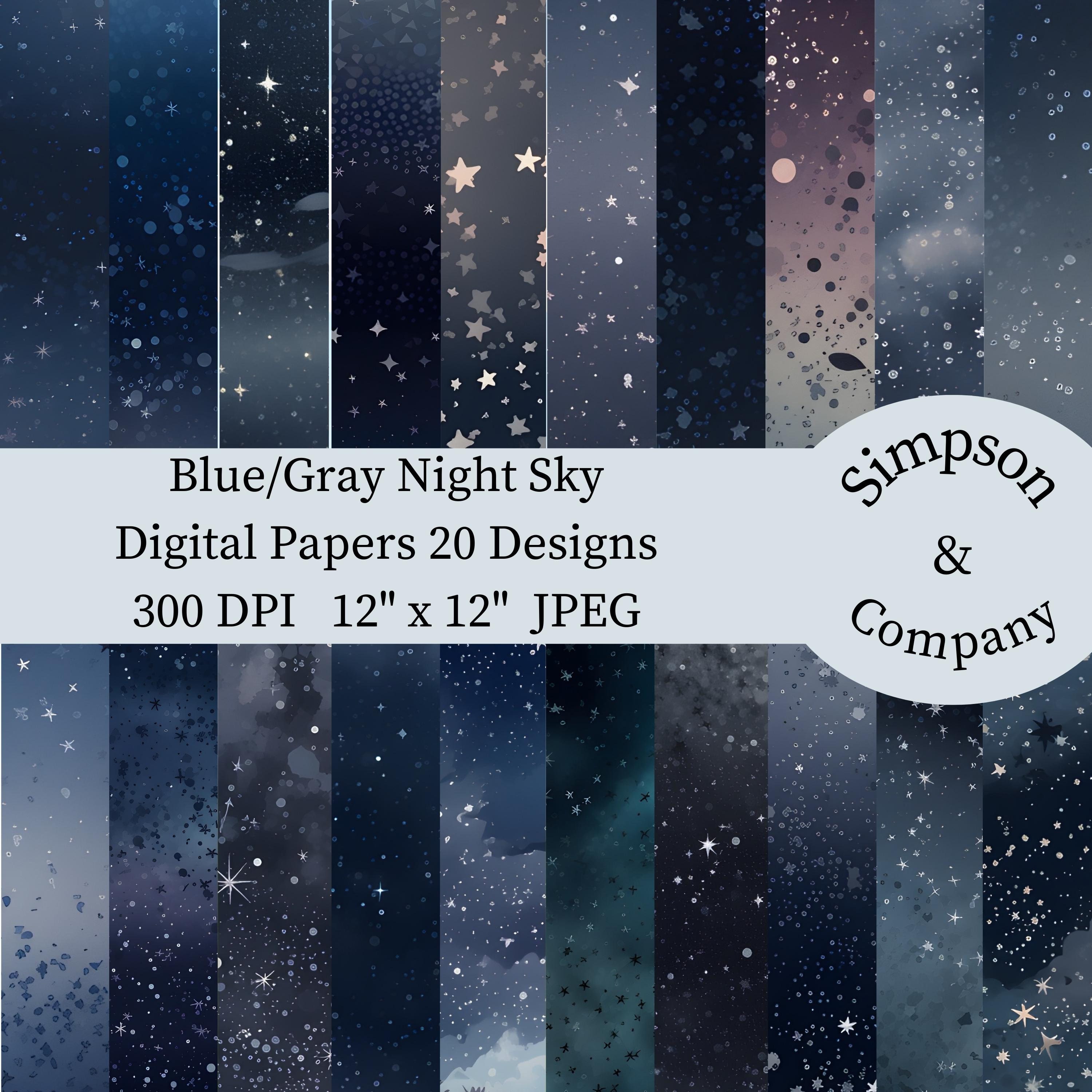 20 Blue/gray Night Sky Digital Paper, JPEG, 12 X 12, Scrapbook Paper ...