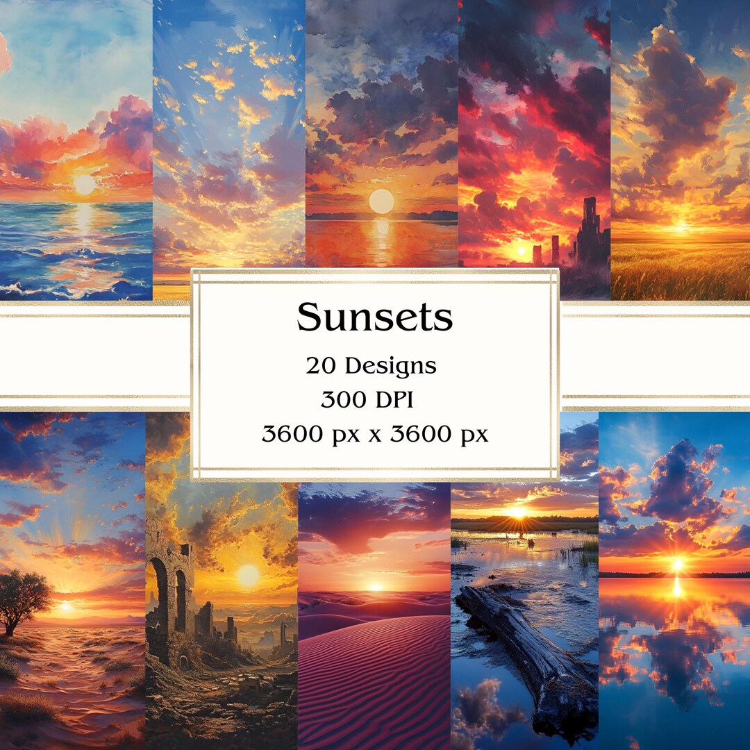 20 Sunsets Digital Paper, JPEG, 12 X 12, Scrapbook Paper, Junk Journal ...