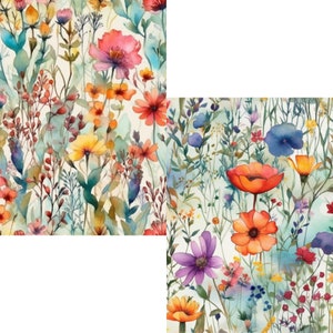 12 Watercolor Wildflowers Digital Papers, JPEG, 12 X 12, Scrapbook Paper, Junk Journal, Paper ...