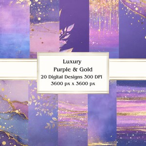20 Luxury Purple & Gold Digital Paper, JPEG, 12" X 12", Scrapbook Paper ...