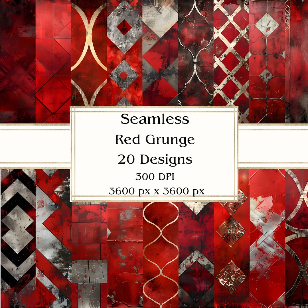 20 Red Grunge Seamless Digital Paper, JPEG, 12 X 12, Scrapbook Paper ...