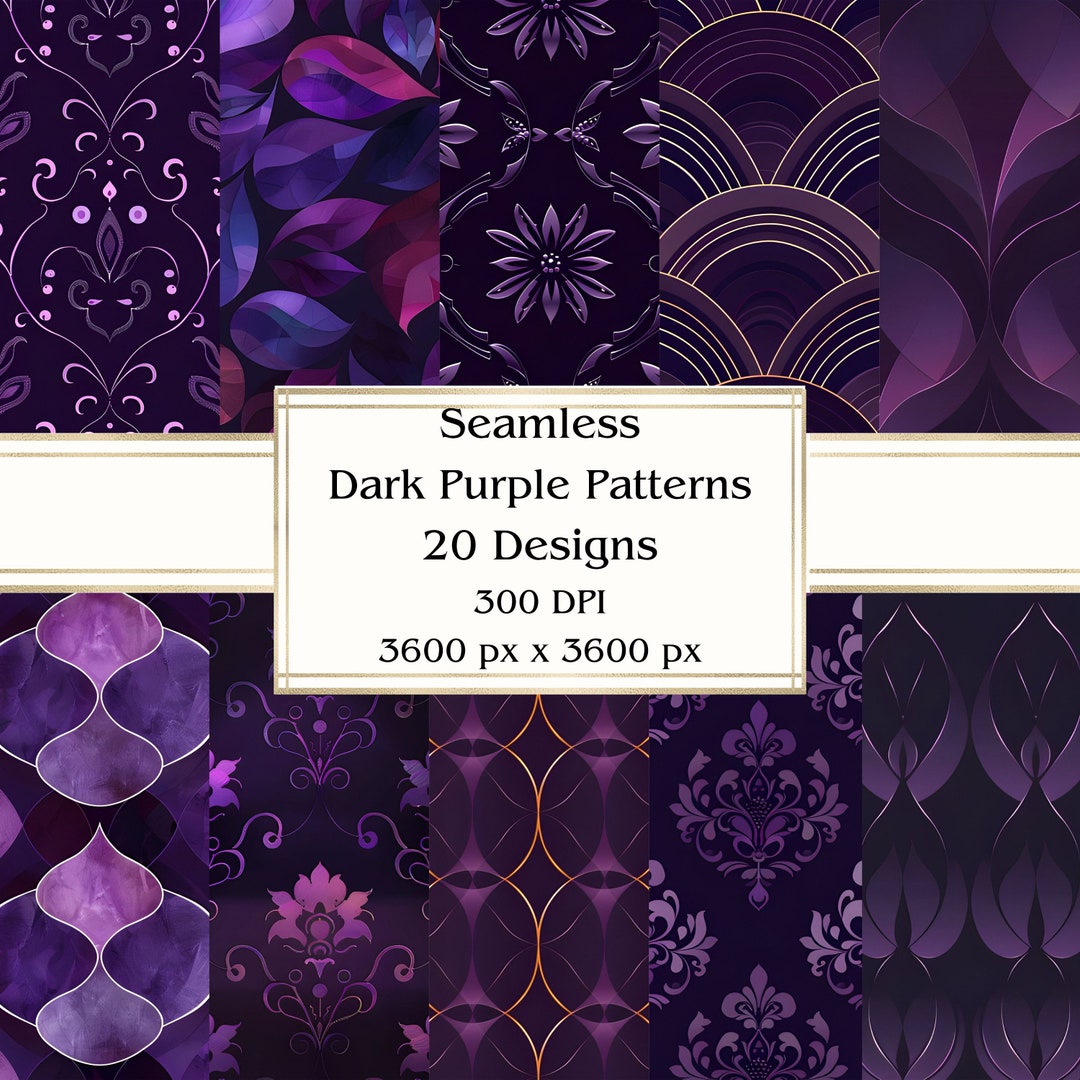 20 Dark Purple Patterns Seamless Digital Paper, JPEG, 12" X 12 ...