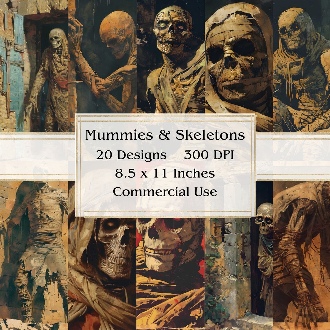 20 Mummies & Skeletons Journal Paper, Digital Paper JPEG, 8.5" X 11 ...