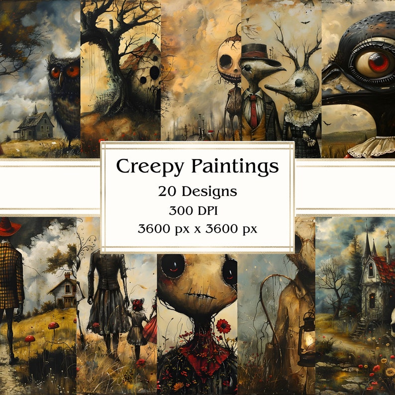 20 Creepy Paintings Scrapbook Paper, Digital Paper JPEG, 12 X 12, Junk ...
