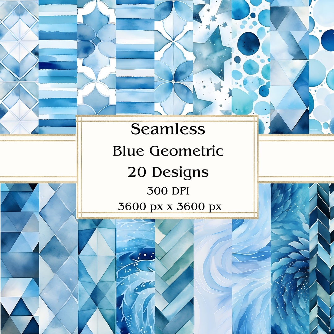 20 Blue Geometric Seamless Digital Paper, JPEG, 12" X 12", Scrapbook ...