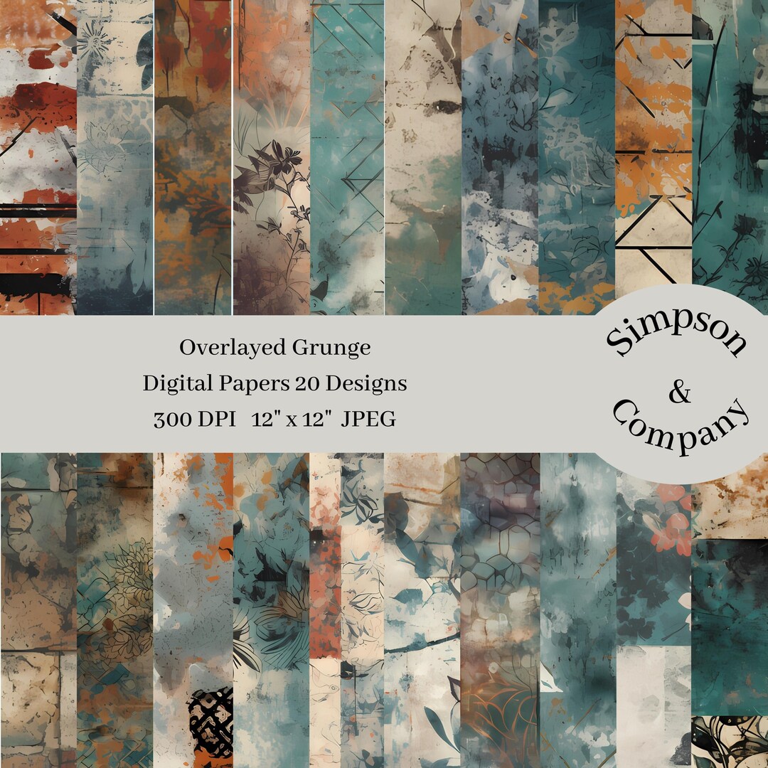 20 Overlayed Grunge Digital Paper, JPEG, 12" X 12", Scrapbook Paper ...