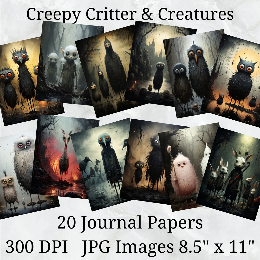 20 Creepy Critters & Creatures Journal Paper, Digital Paper JPEG, 8.5 X ...
