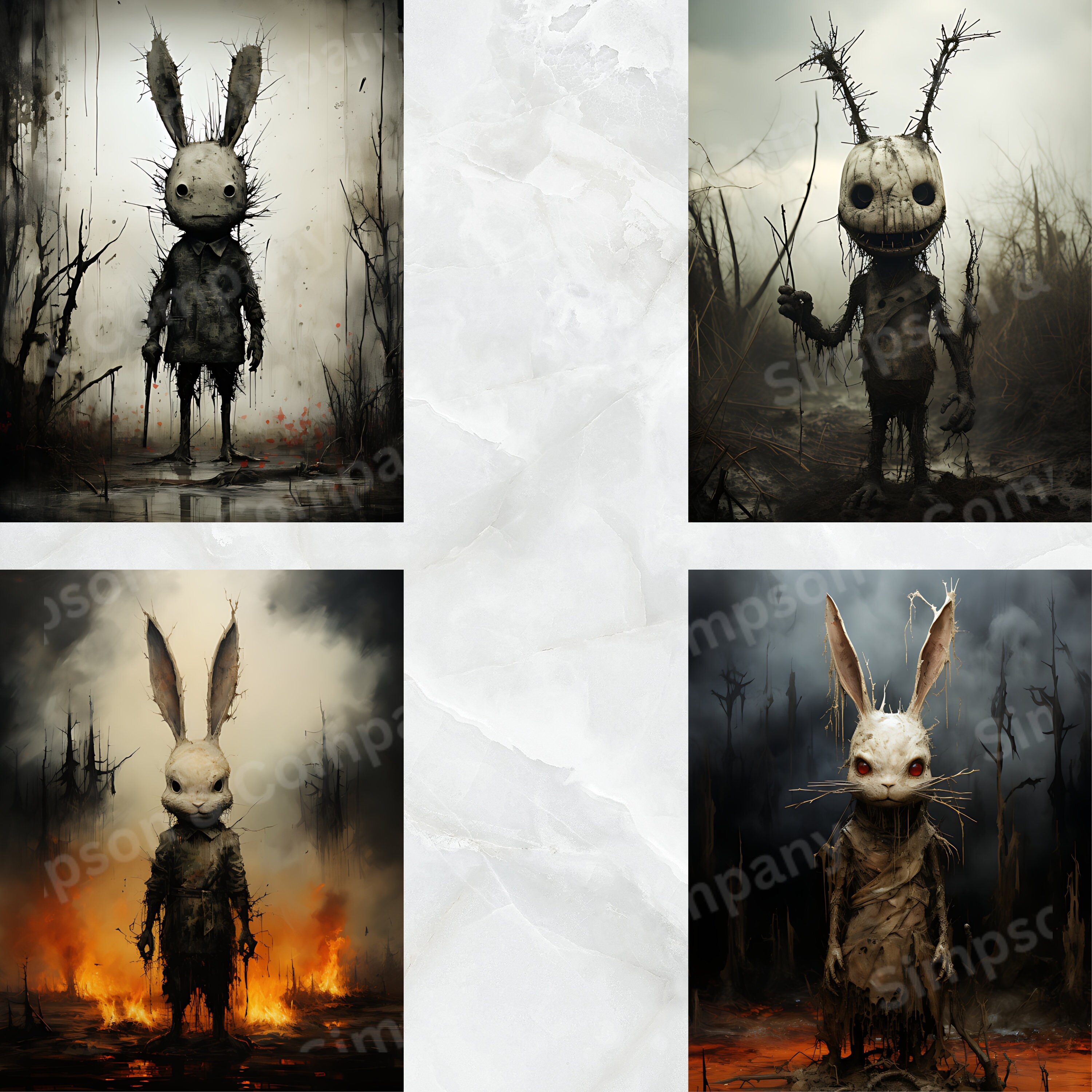 20 Creepy Rabbit Creatures Journal Paper, Digital Paper JPEG, 8.5 X 11 ...