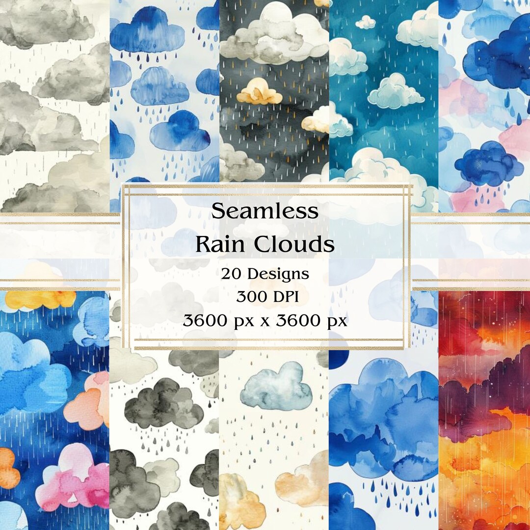 20 Rain Clouds Seamless Digital Paper, JPEG, 12" X 12", Scrapbook Paper ...